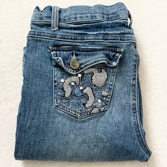 Hypertal star | Jeans | Lowrise Flared Blue Jeans With A Silver Snake ...